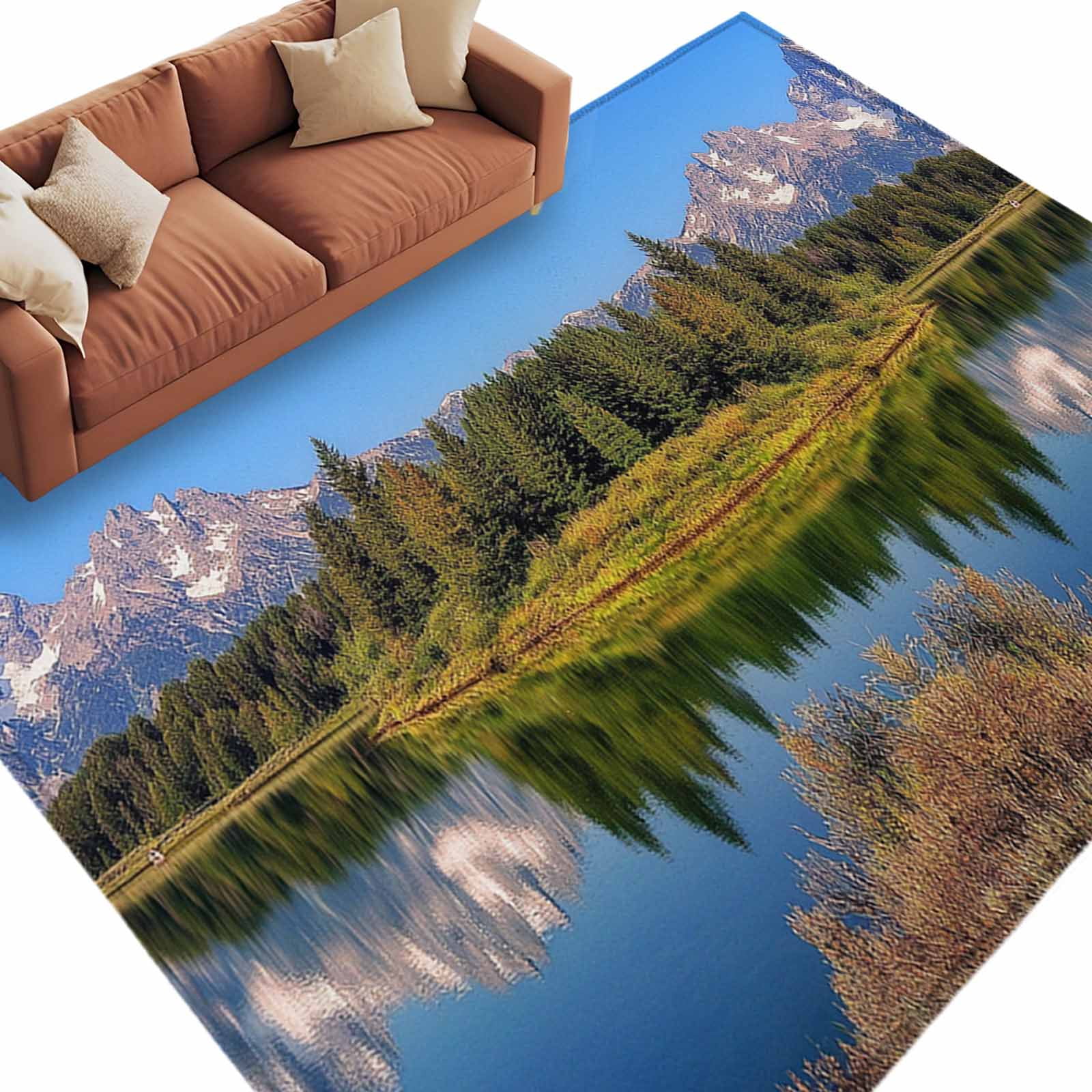 Blue Green Mountain Large Area Rugs for Bedroom Living Room, Soft Non ...