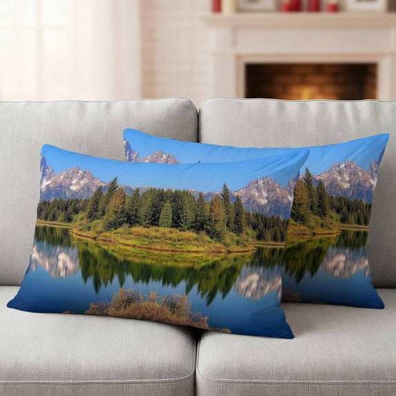 Blue Green Mountain Outdoor Waterproof Throw Pillow Covers 20x12 Set of ...