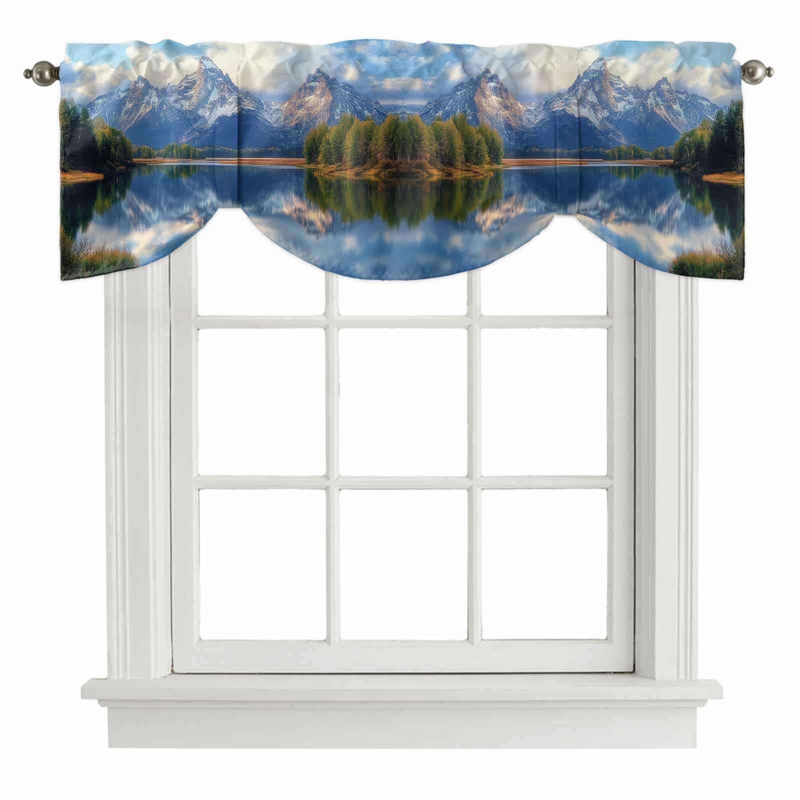 Blue Green Mountain Tie Up Valance Curtains for Windows, Kitchen ...