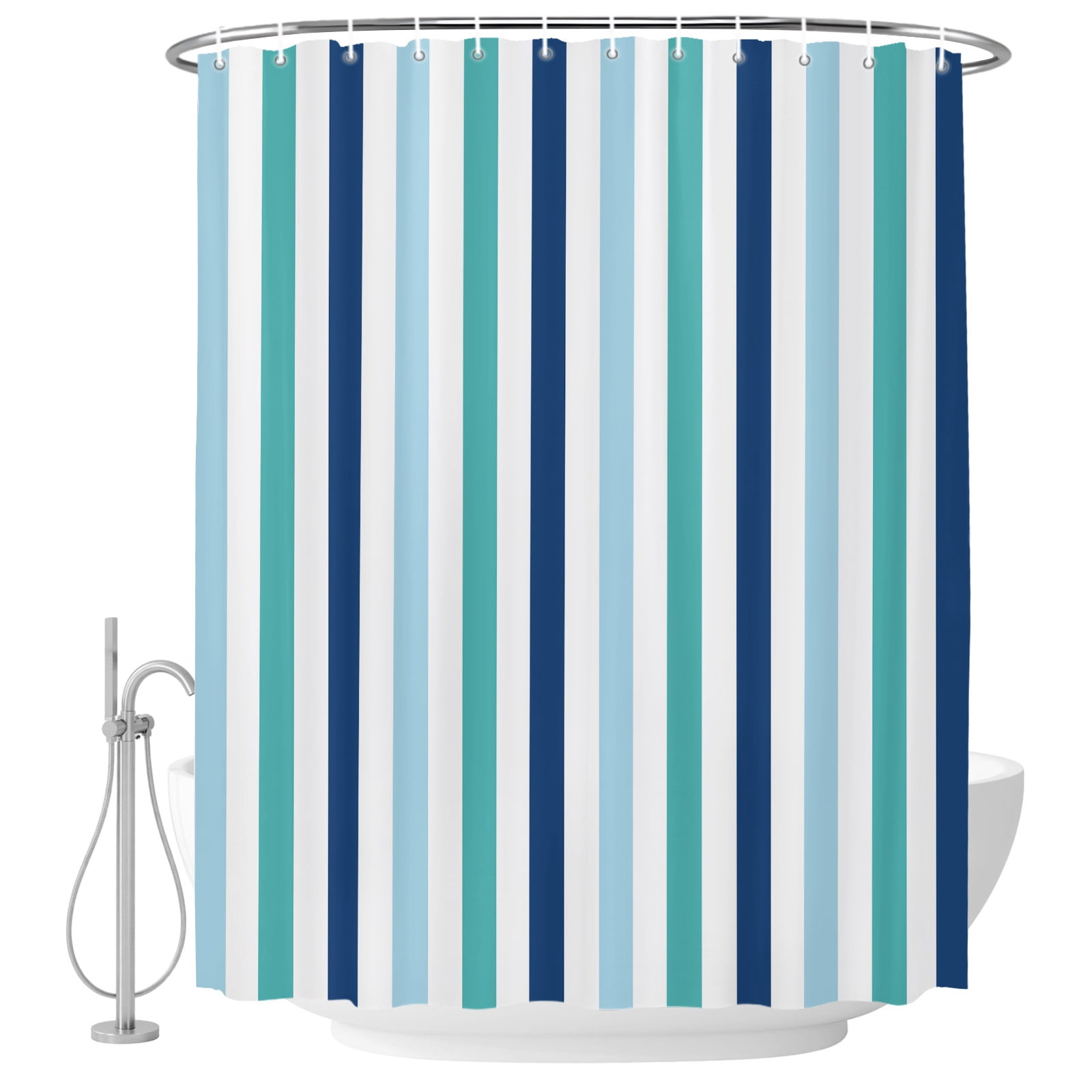 Blue Green Navy Stripes Shower Curtain for Bathroom, Minimalist ...