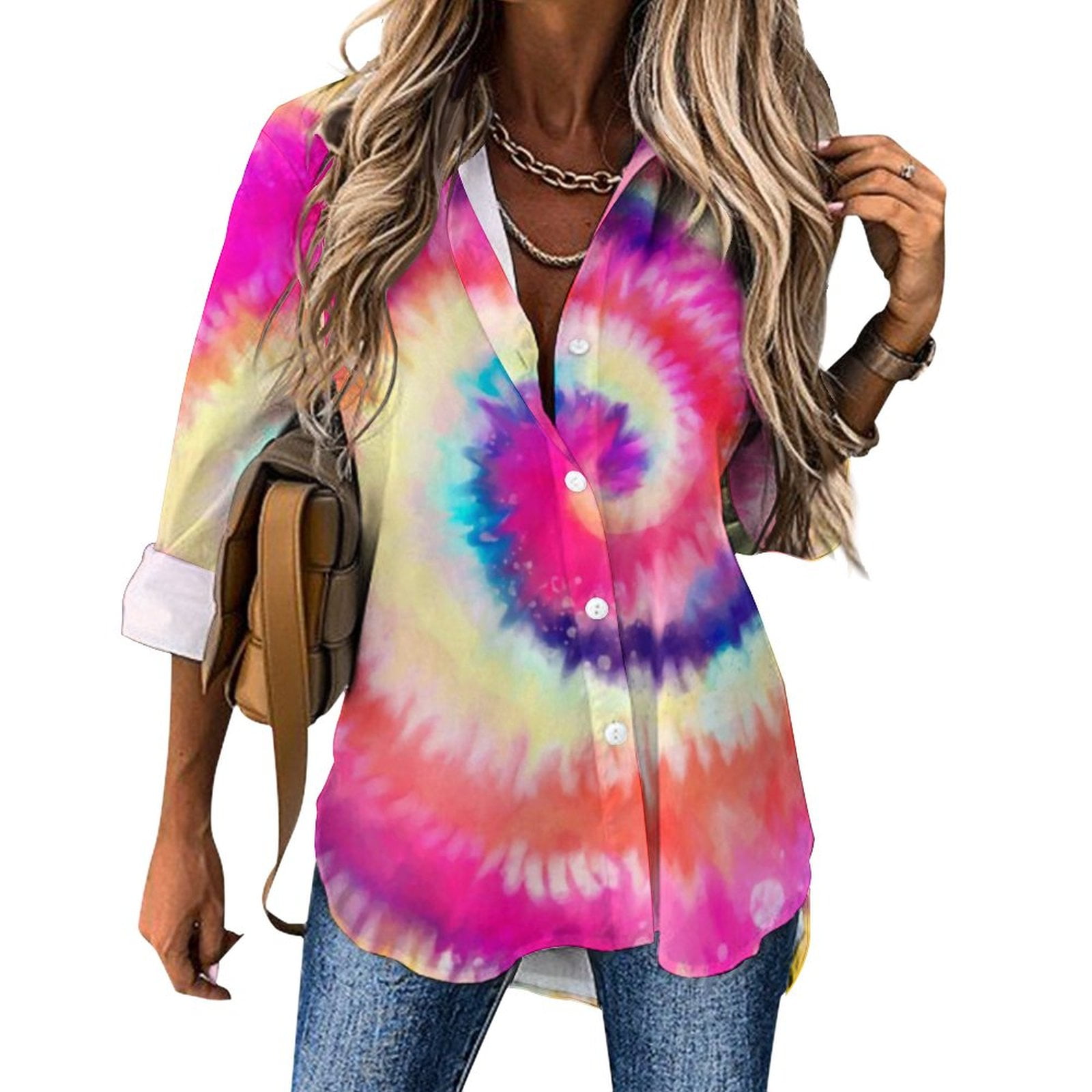 Blue Green Ombre Blouse Women Watercolor Neon Ocean Streetwear Loose ...