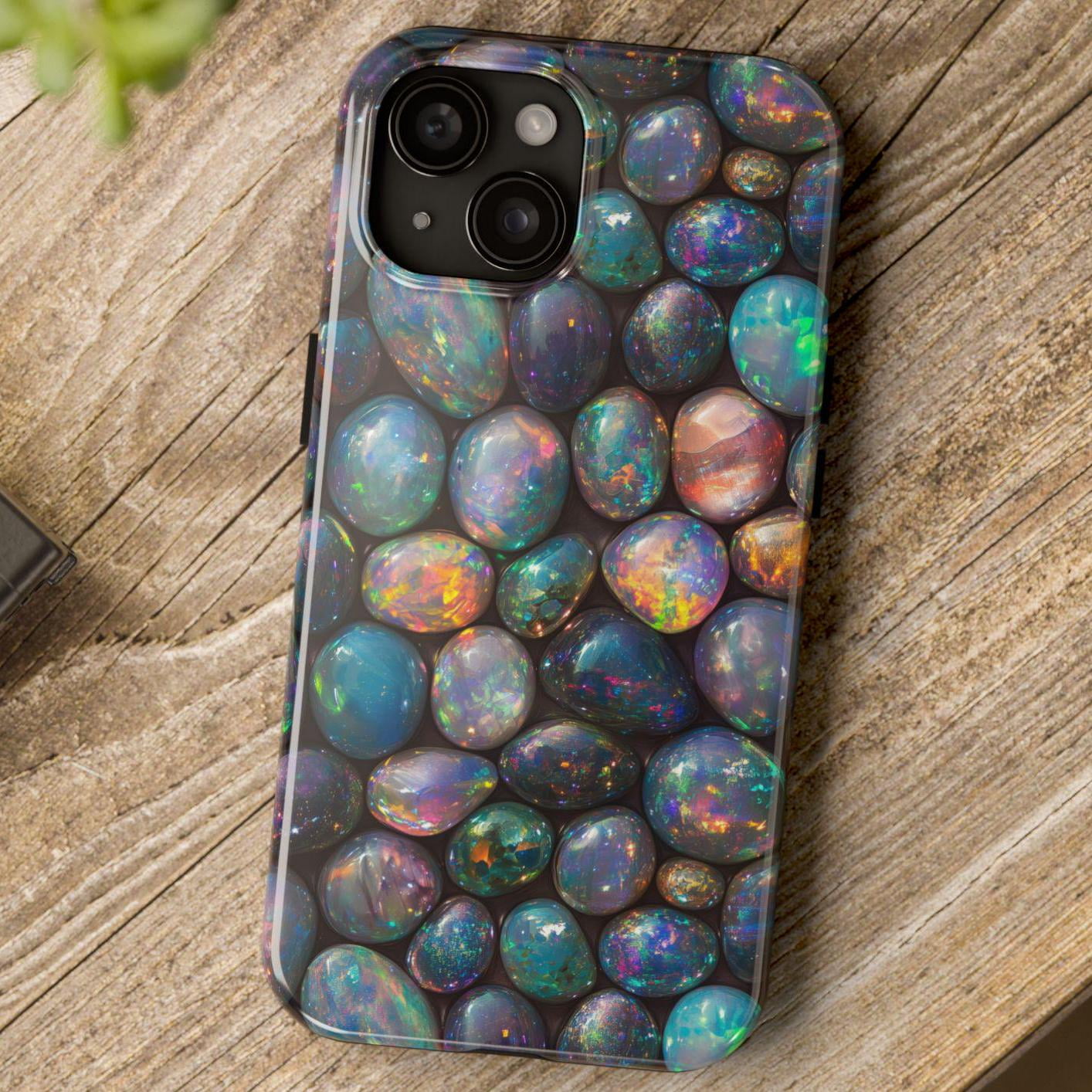 Blue Green Opal Stones Neon Fire Gem Birthstone Phone Case with iPhone ...