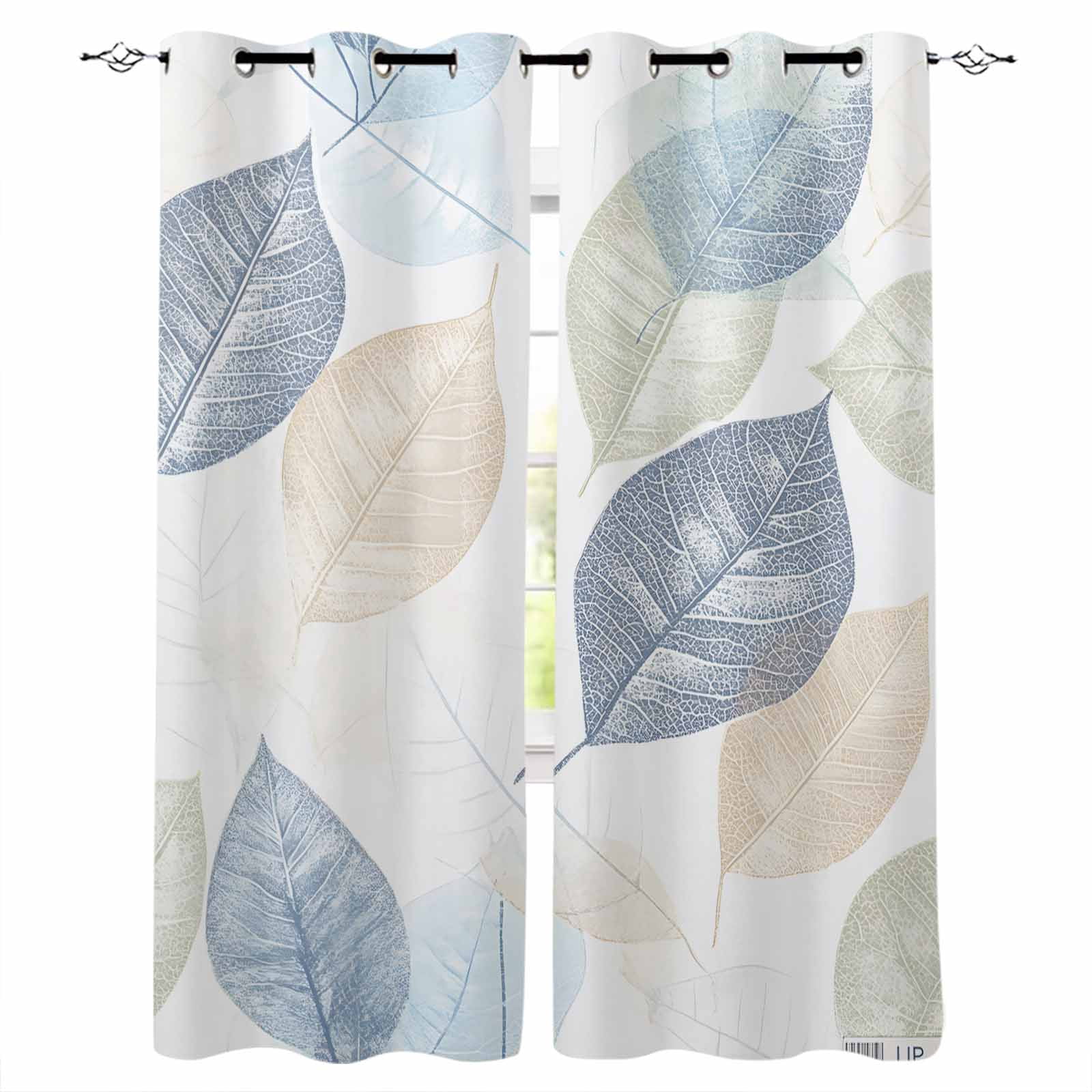 Blue Green Orange Leaves Kitchen Curtains Spring Watercolor Botanical ...