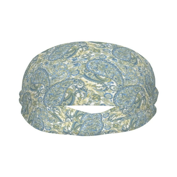 Blue Green Paisley Headbands for Women/Men, Elastic Wide Soft Sweat ...