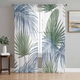 Blue Green Palm Leaves Sheer Curtains for Living Room Bedroom Seaside ...