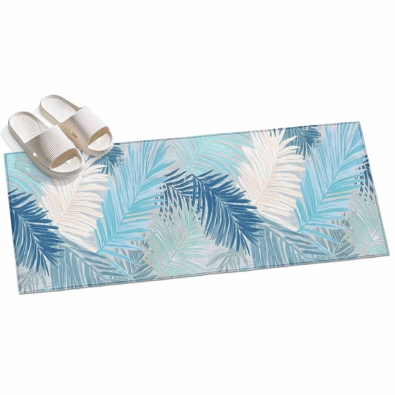 Blue Green Palm Leaves Washable Area Rug 2 x 6 ft Summer Tropical ...