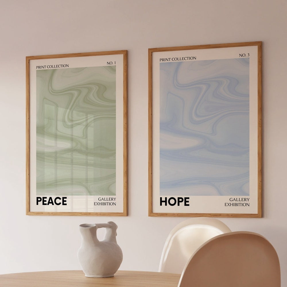 Blue Green Peace Quote Positive Two Piece Bedroom Wall Art Set 2 ...