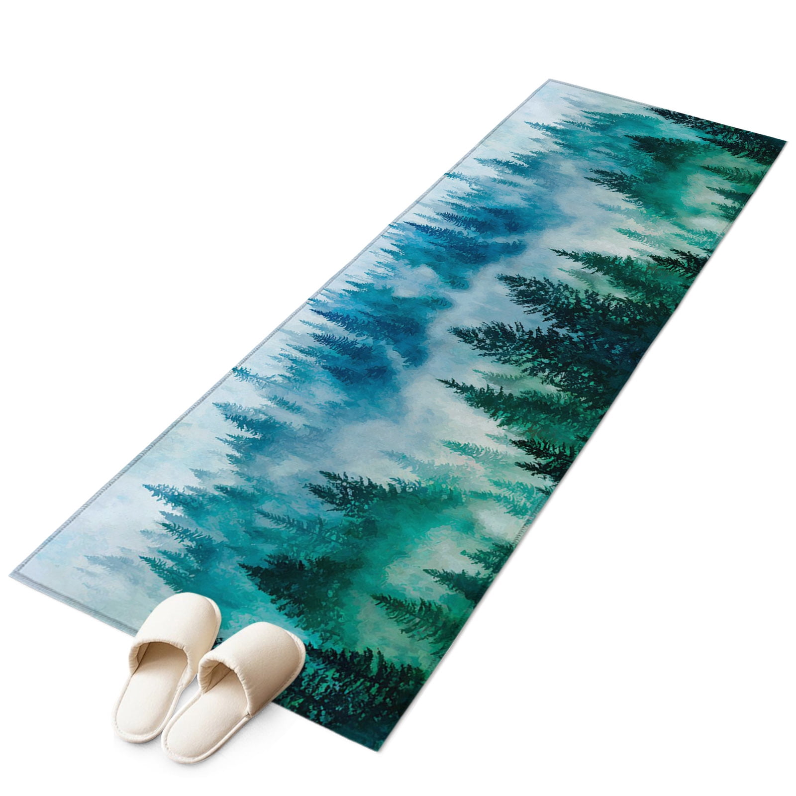 Blue Green Pine Trees Kitchen Runner Rug 2x6 Washable Runners for ...