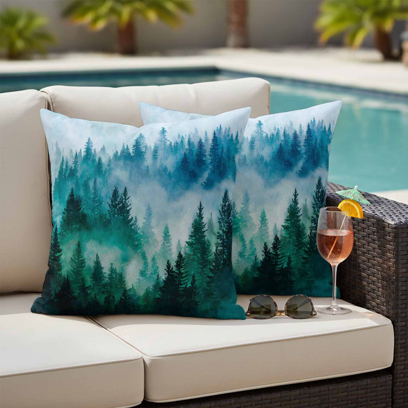 Blue Green Pine Trees Outdoor Pillow Covers 16x16 Inch Throw Pillow ...