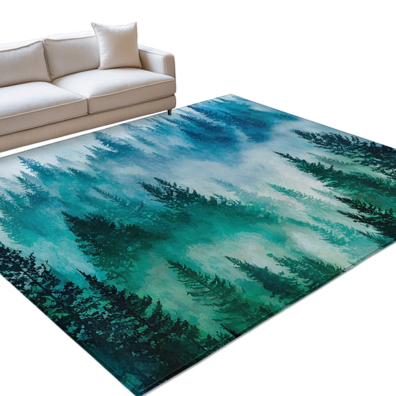 Blue Green Pine Trees Washable Rug 2.7x5 Area Rug for Living Room ...