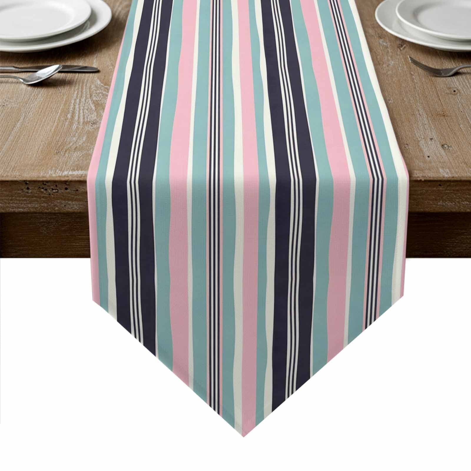 Blue Green Pink Striped Table Runner Linen Burlap Table Runner 36 ...