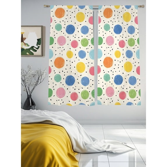 Blue Green Pink Yellow Dots Chiffon Sheer Curtains 63 Inches Long Retro ...