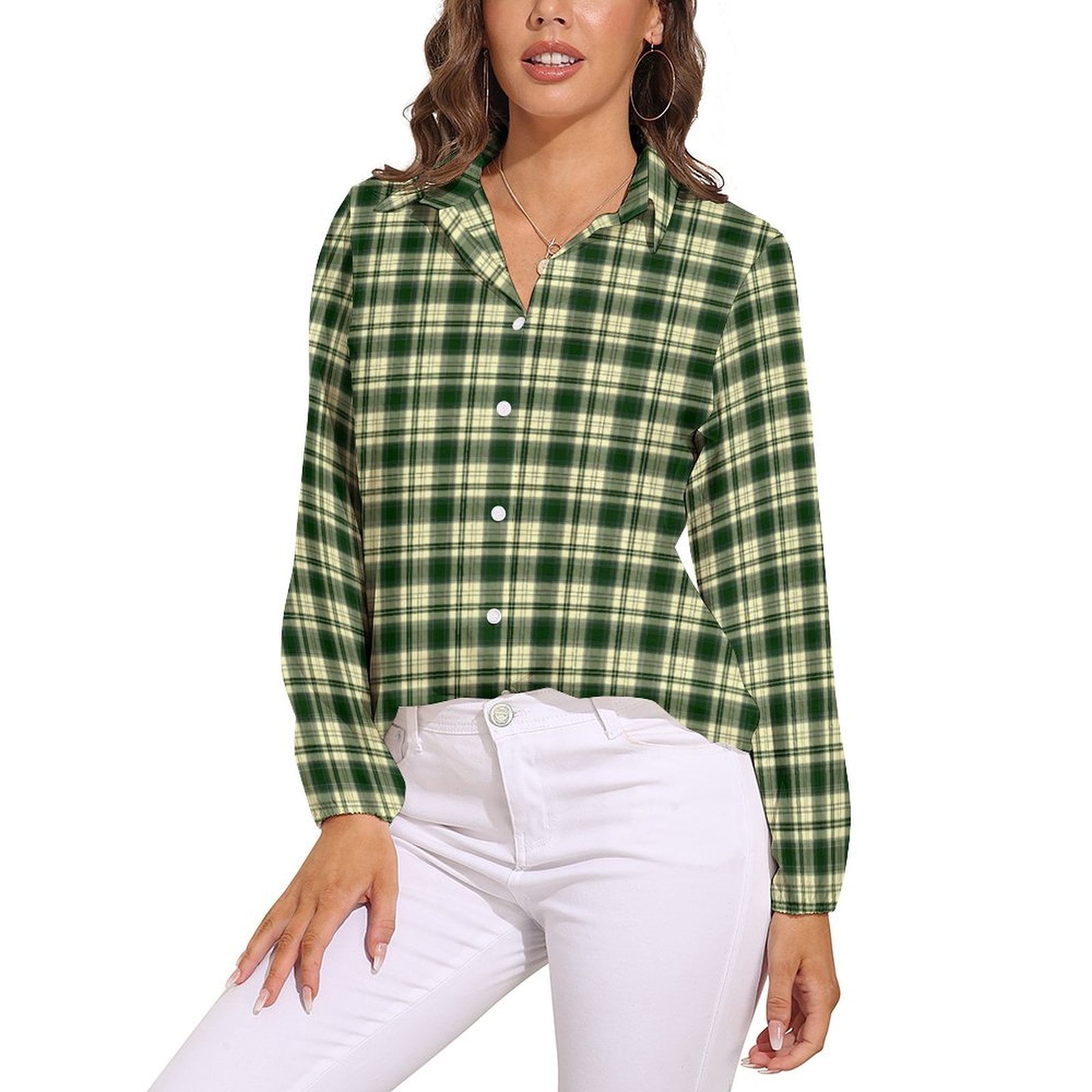 Blue Green Plaid Blouse Long-Sleeve Checkerboard Kawaii Blouses Woman ...