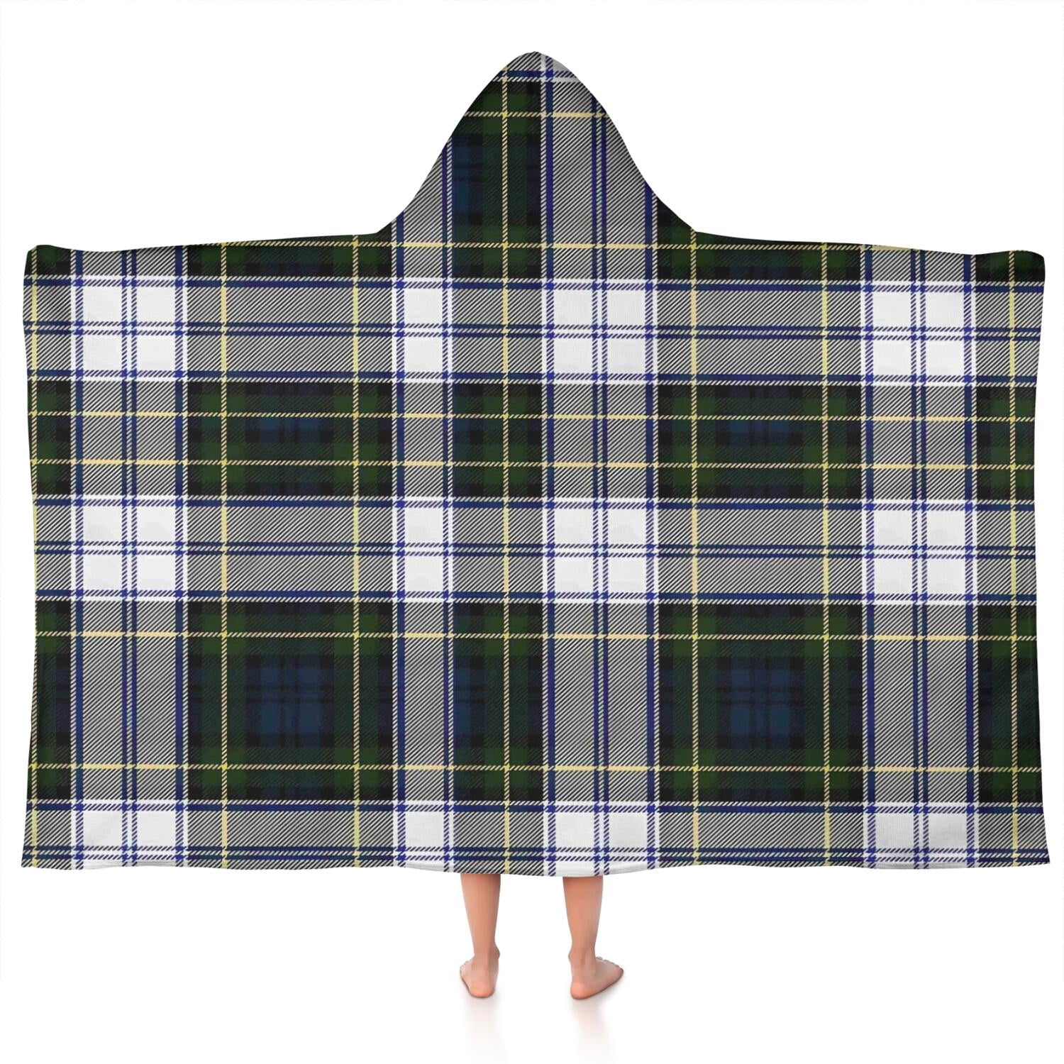 Blue Green Plaid Checkered Pattern Hooded Bath Towel，50"x30" for Ages 3 ...