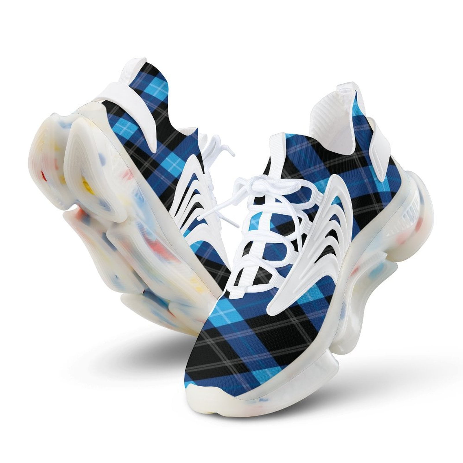 Blue Green Plaid Walking Shoes for Men Woman Lightweight Tennis Fashion ...