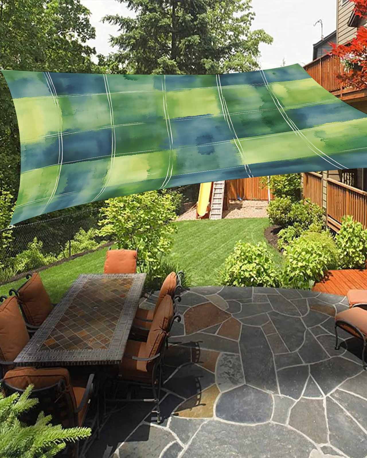 Blue Green Plaids Sun Shade Sail 8'X10' Geometric Watercolor Grids UV ...