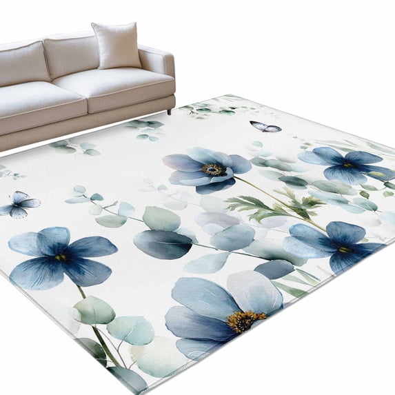 Blue Green Plants 5x7ft Non Slip Area Rug Pastoral Eucalyptus Leaves ...
