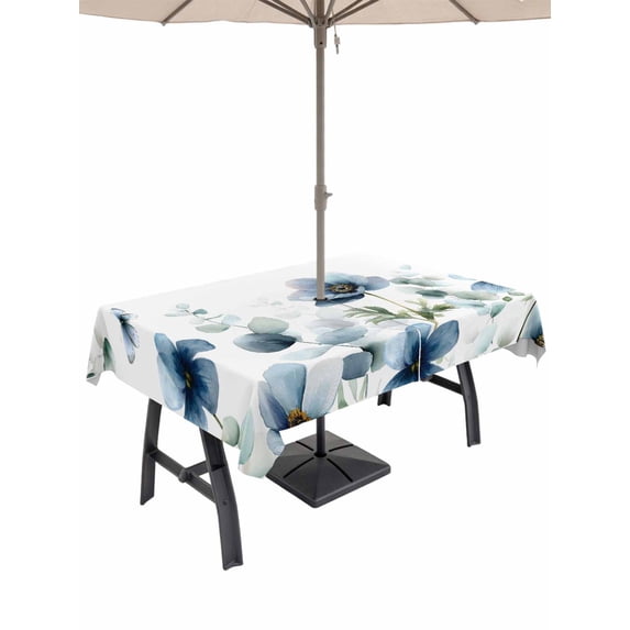Blue Green Plants Rectangle Outdoor Tablecloth with Umbrella Hole ...