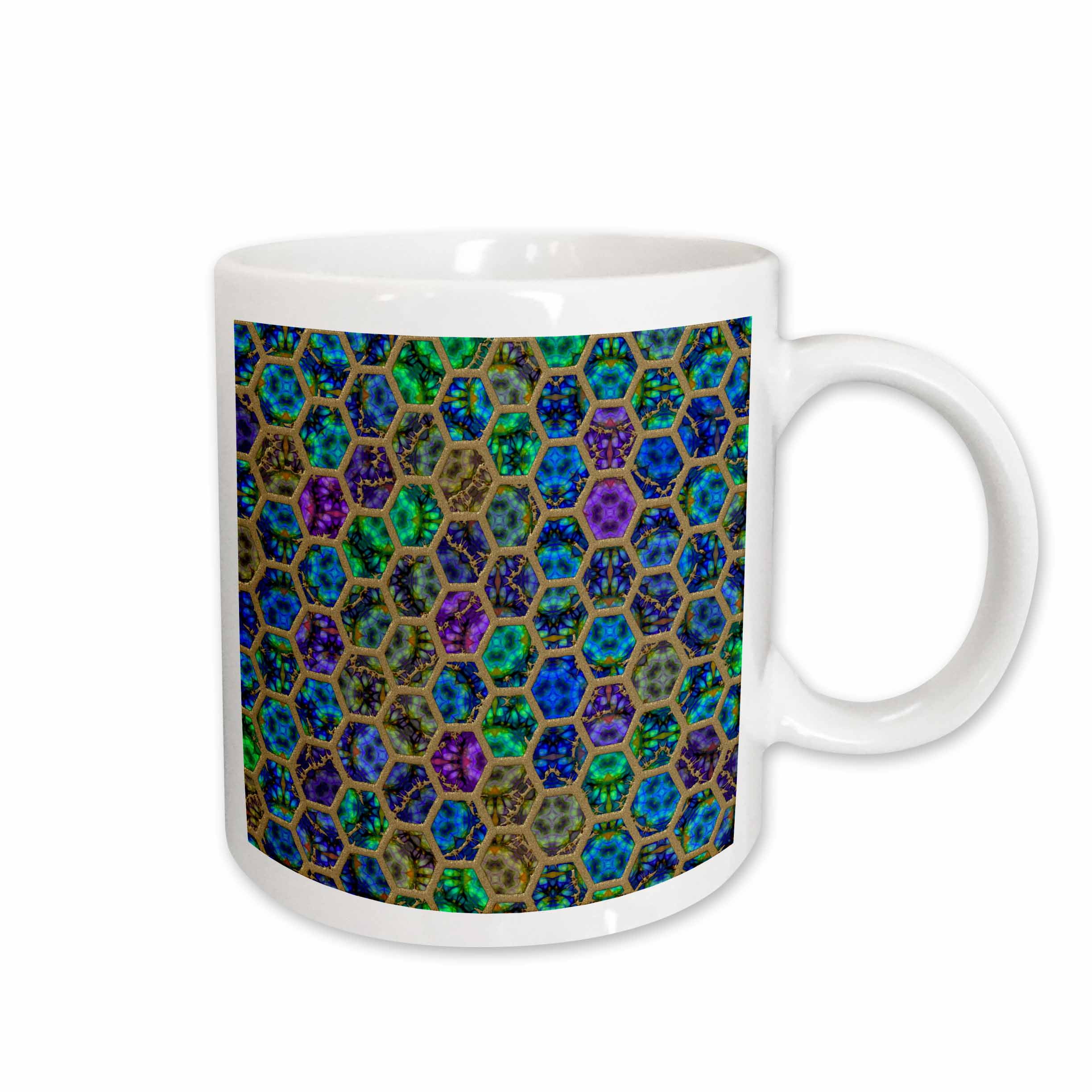3drose, Blue, Green, Purple, Image of Stain Glass Octagon Pattern, 15oz ...