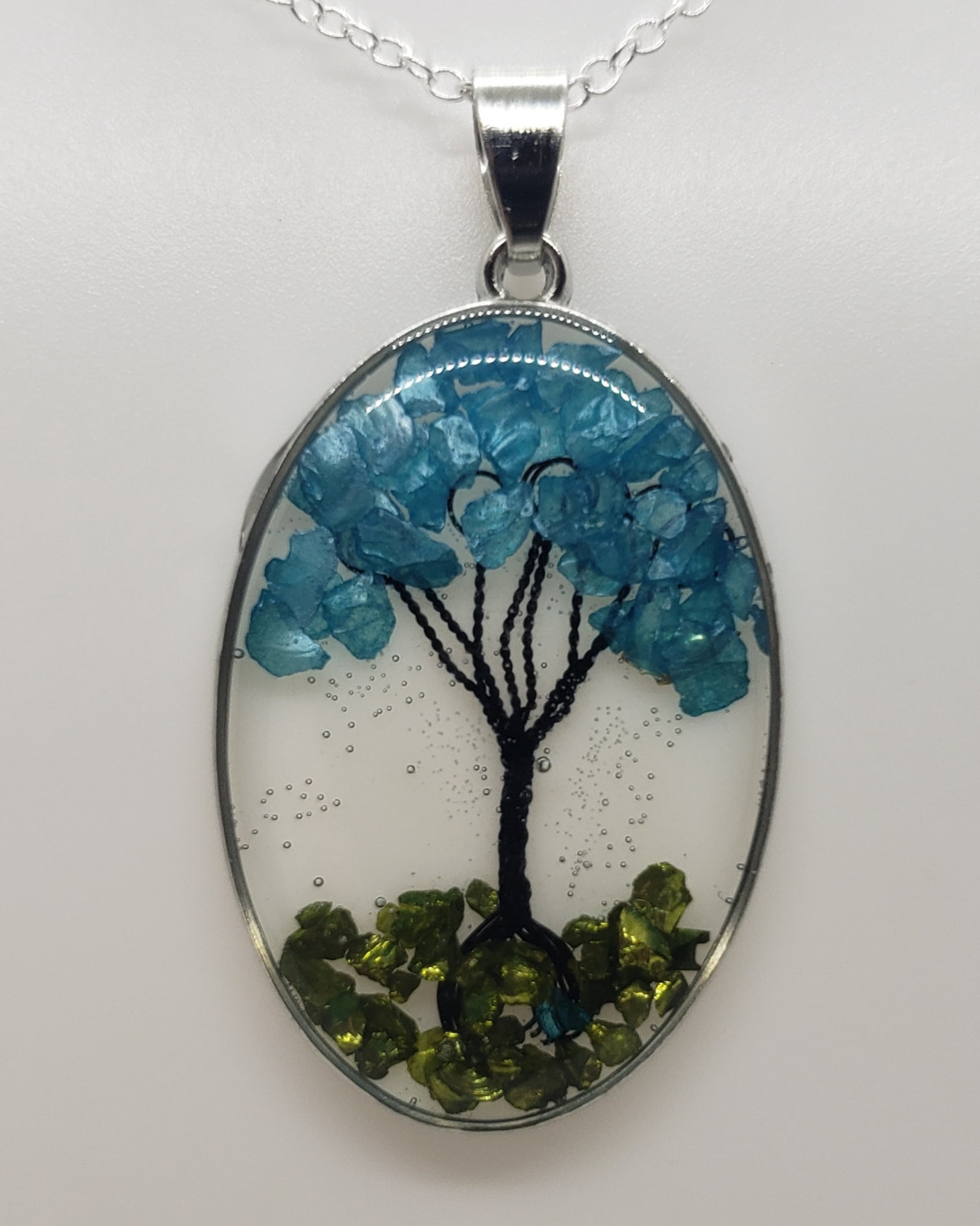 Blue & Green Quartz Gemstone Tree of Life Silver Necklace - Walmart.com