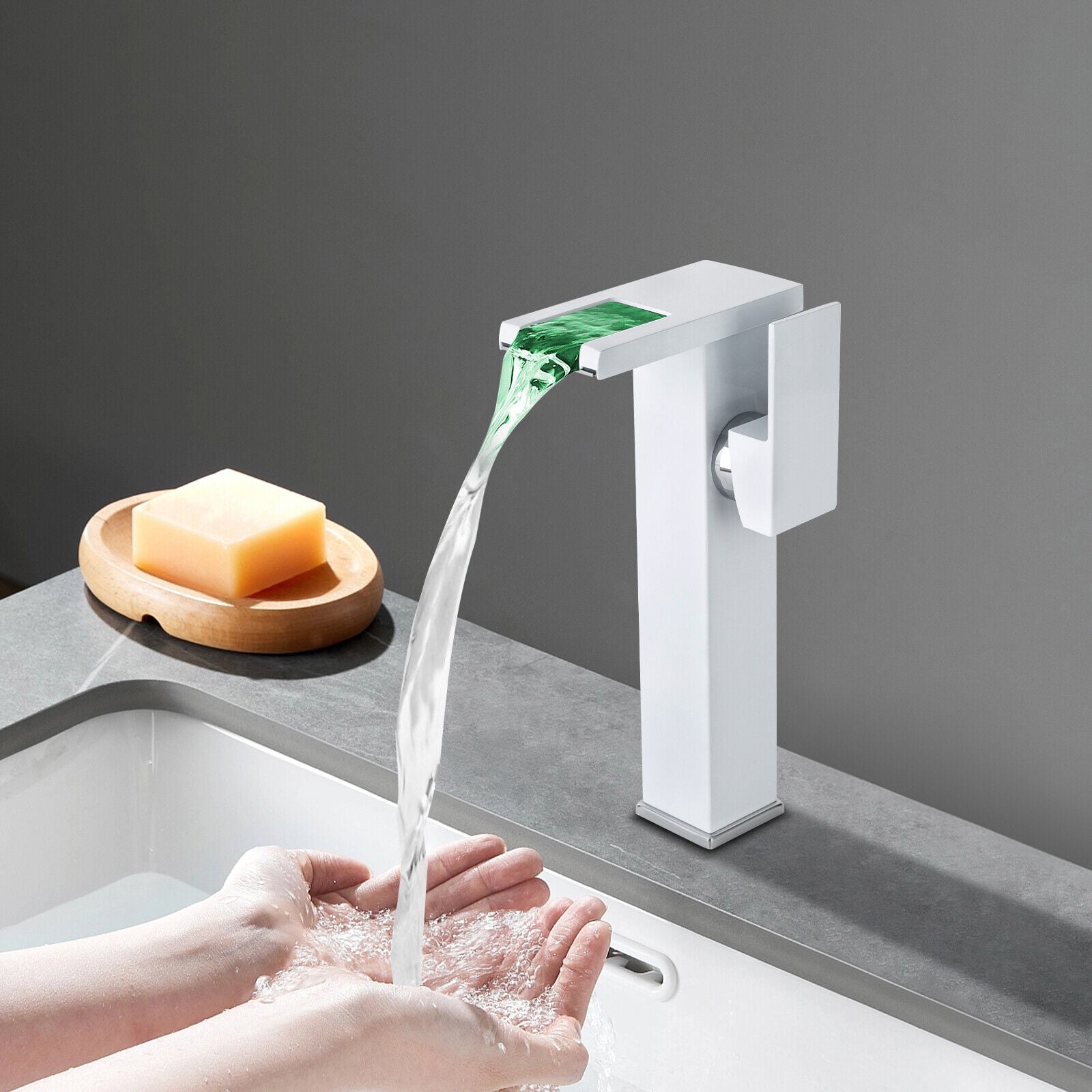 Blue/ Green/ Red High Bathroom Sink Mixer Tap Modern LED Light Faucet ...