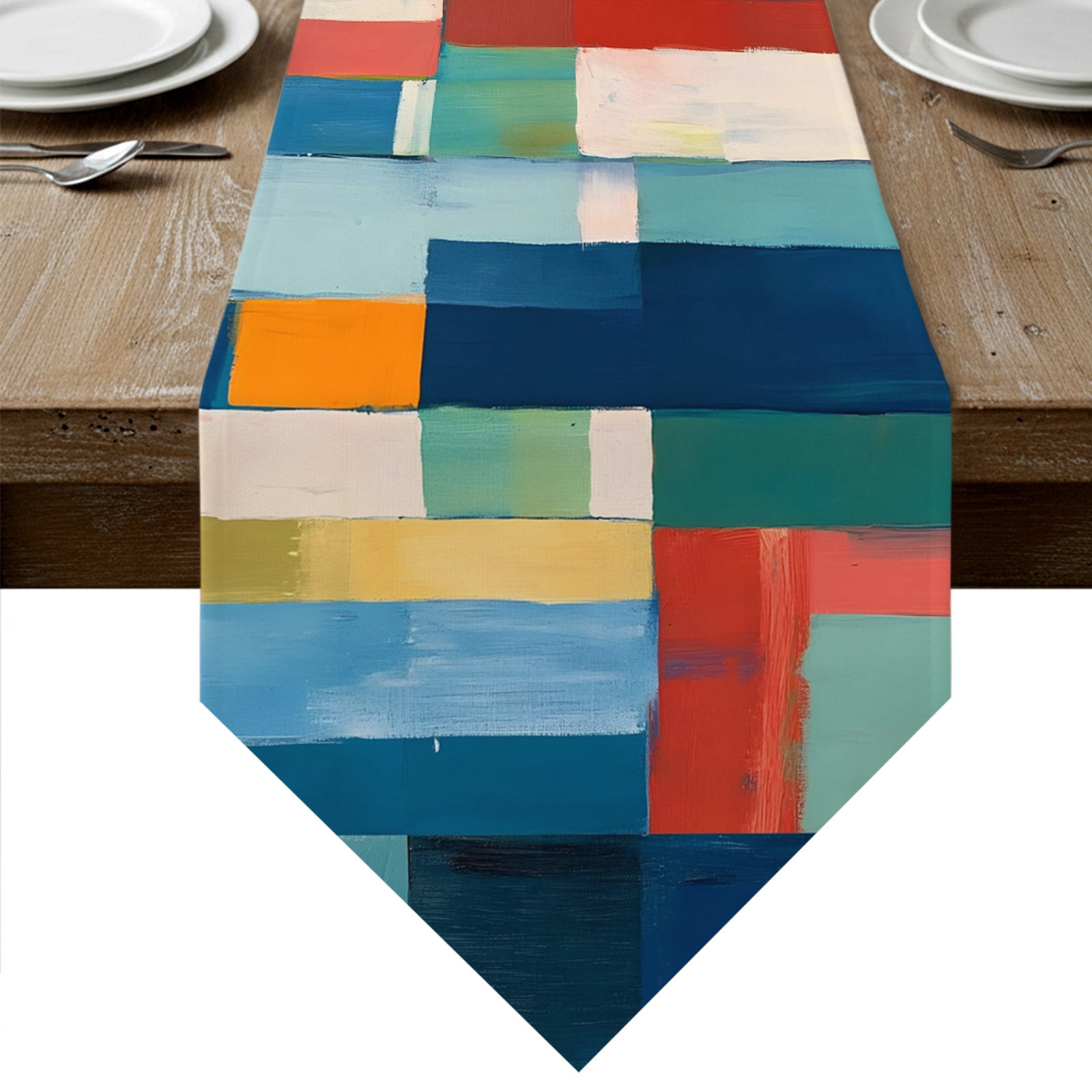 Blue Green Red Table Runner Linen Burlap Table Runner 108 Inches Long ...