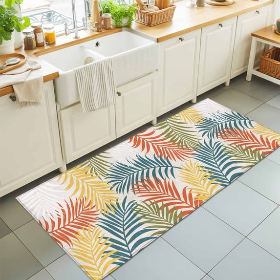 Blue Green Red Tropical Botanical Rectangle Rug 2'x6' Watercolor Leaves ...