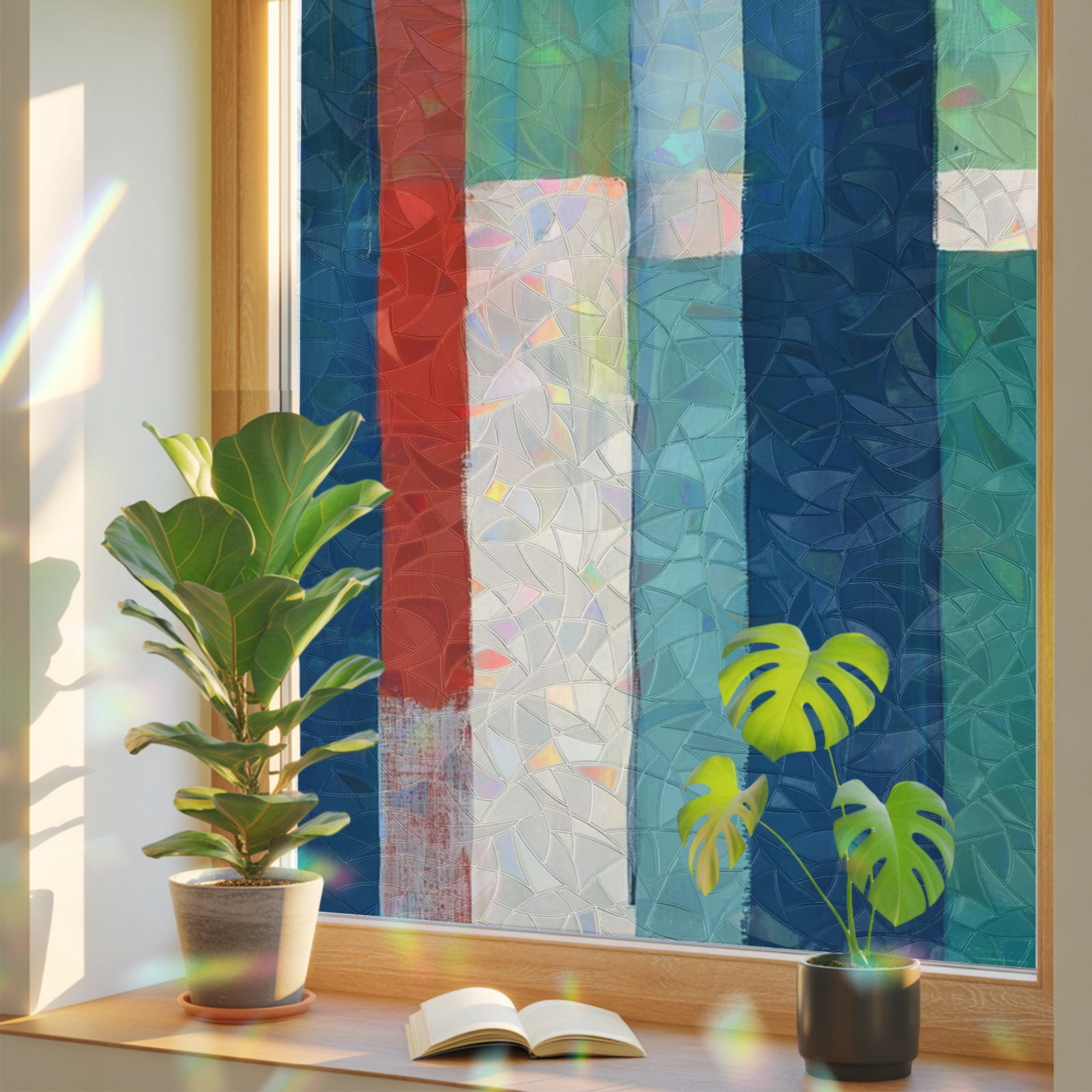 Blue Green Red Window Privacy Film Rainbow Static Cling Stain Glass ...