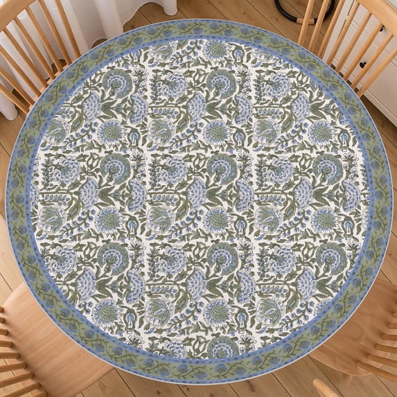 Blue Green Round Fitted Tablecloth Best for 40"-44" Floral Table Cloth ...