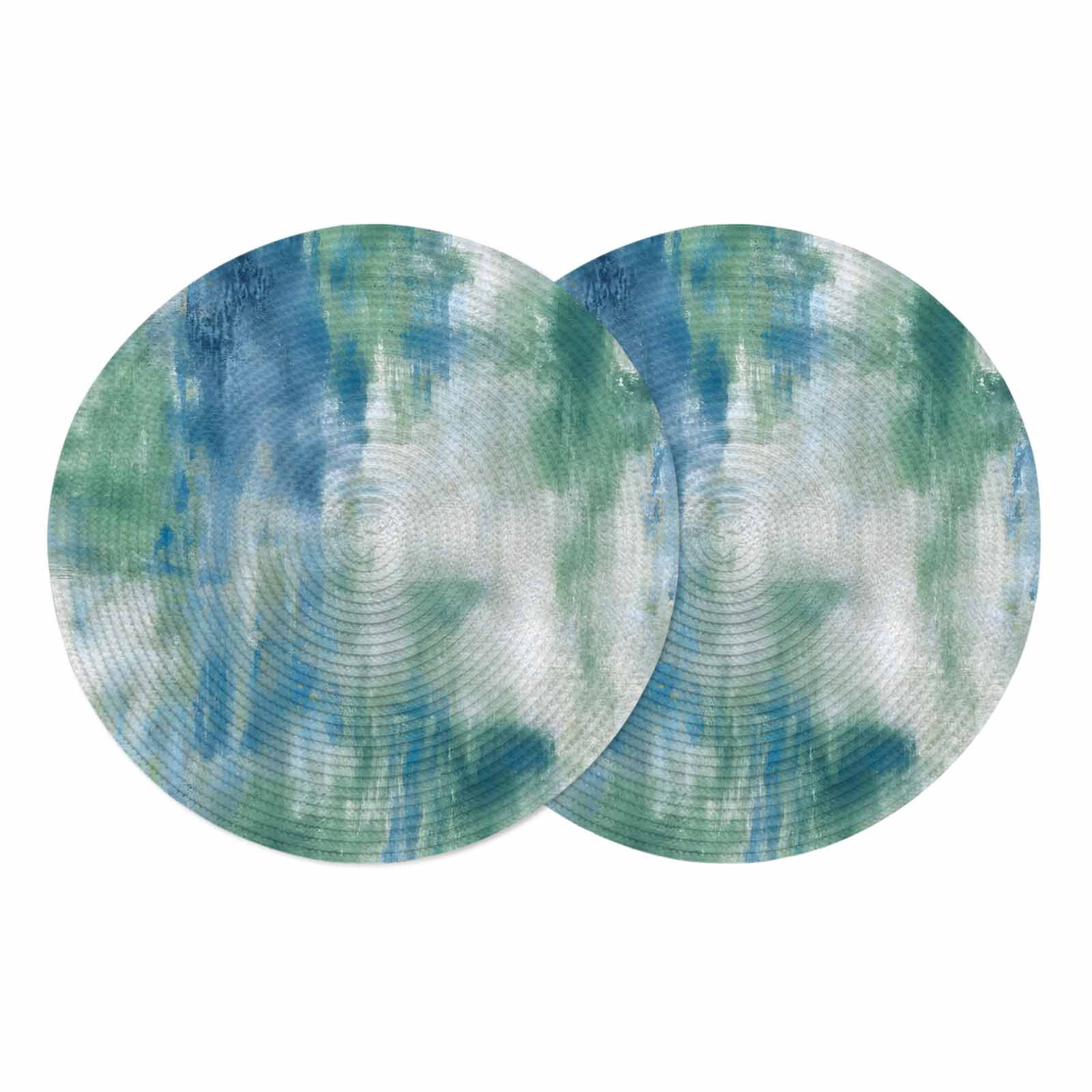 Blue Green Round Placemats Set of 2 Modern Abstract Minimalist Texture ...