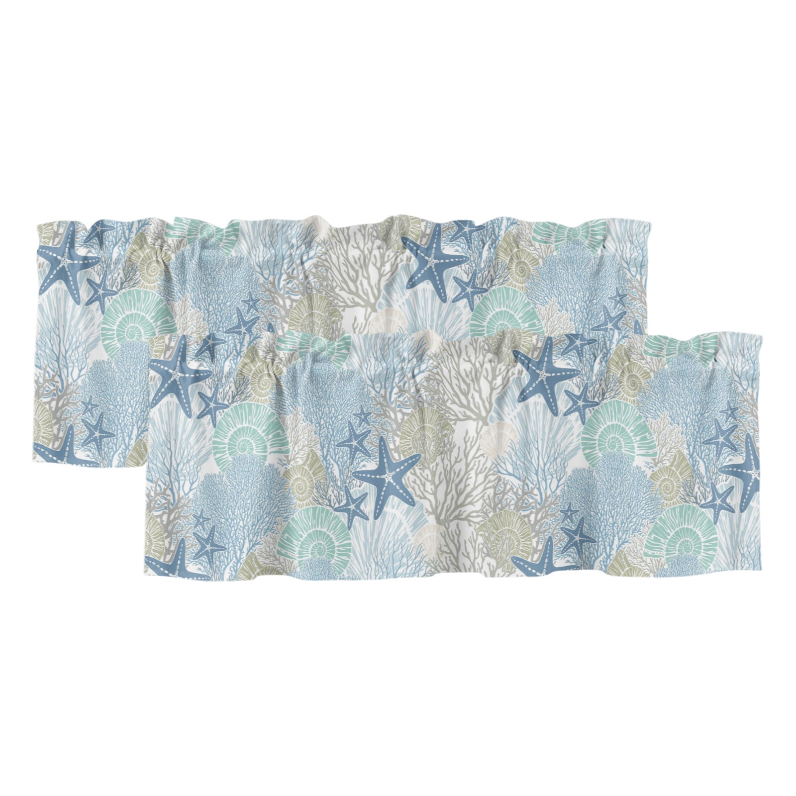 Blue Green Sea 2 Panels Kitchen Valance, Nautical Coastal Ocean ...
