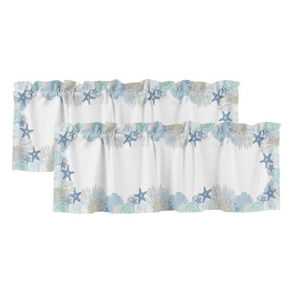 Blue Green Sea 2 Panels Kitchen Valance, Nautical Ocean Watercolor ...