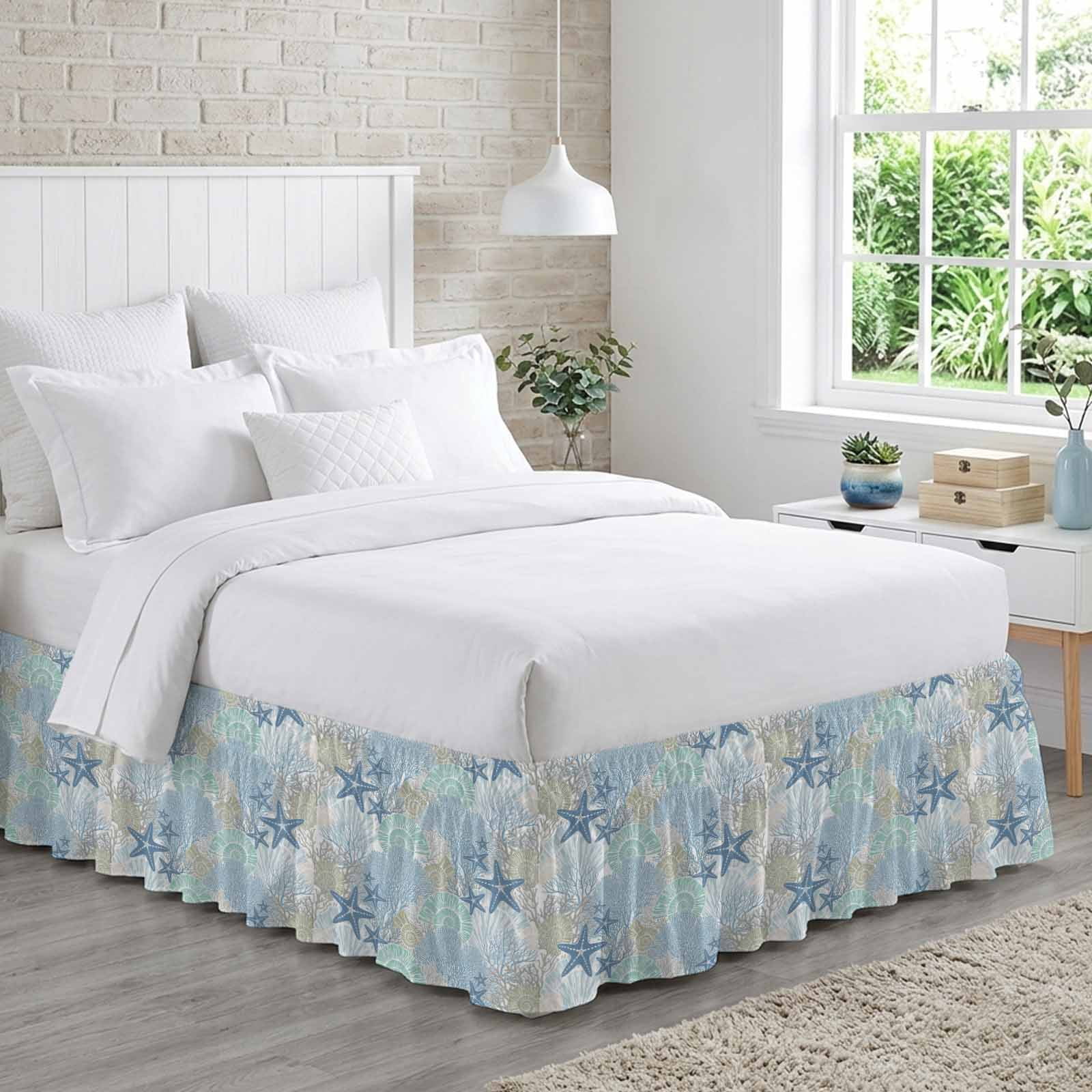 Blue Green Sea Bed Skirt King Size 16 Inch Drop, Nautical Coastal Ocean ...