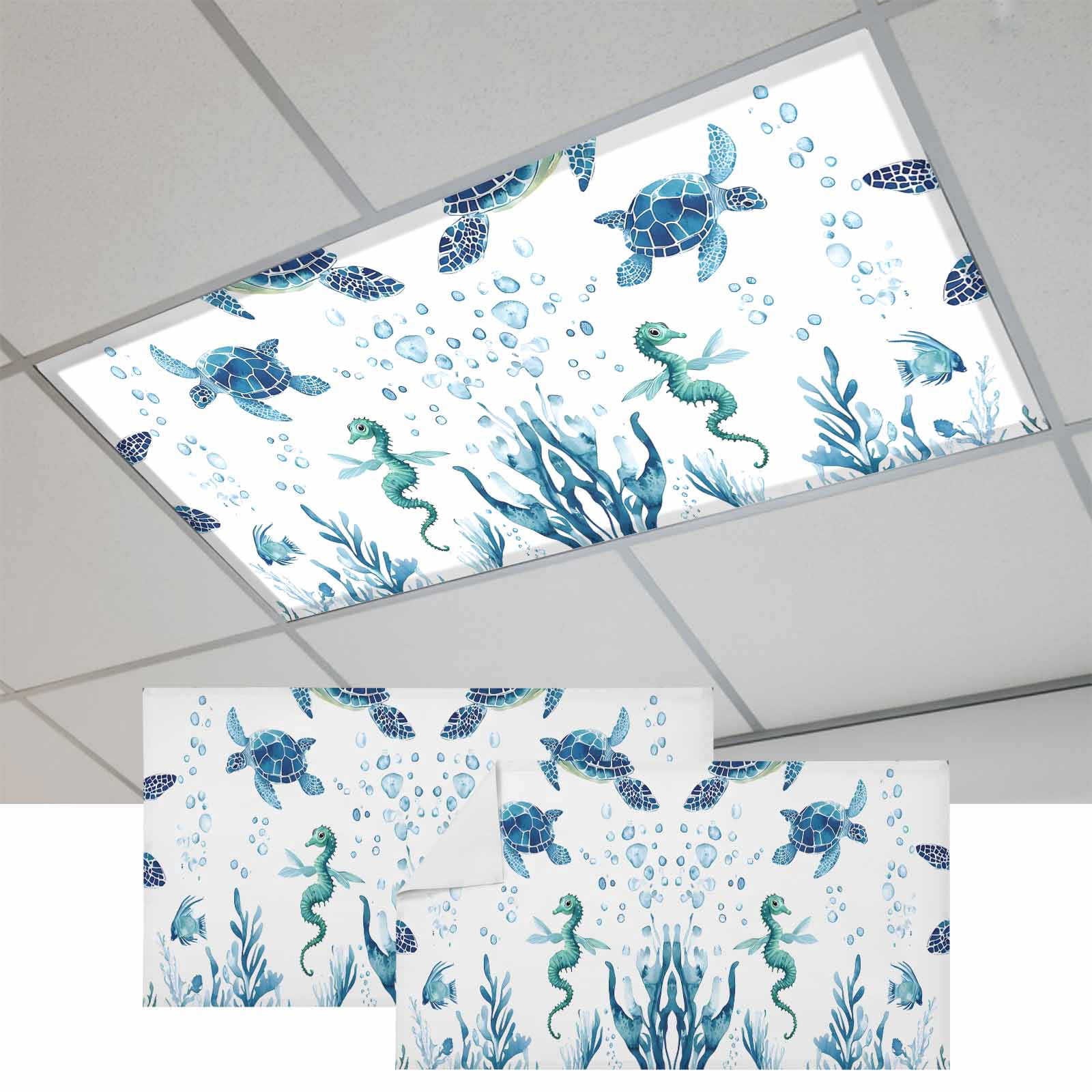 Blue Green Sea Turtle Magnetic Fluorescent Light Covers for Ceiling ...