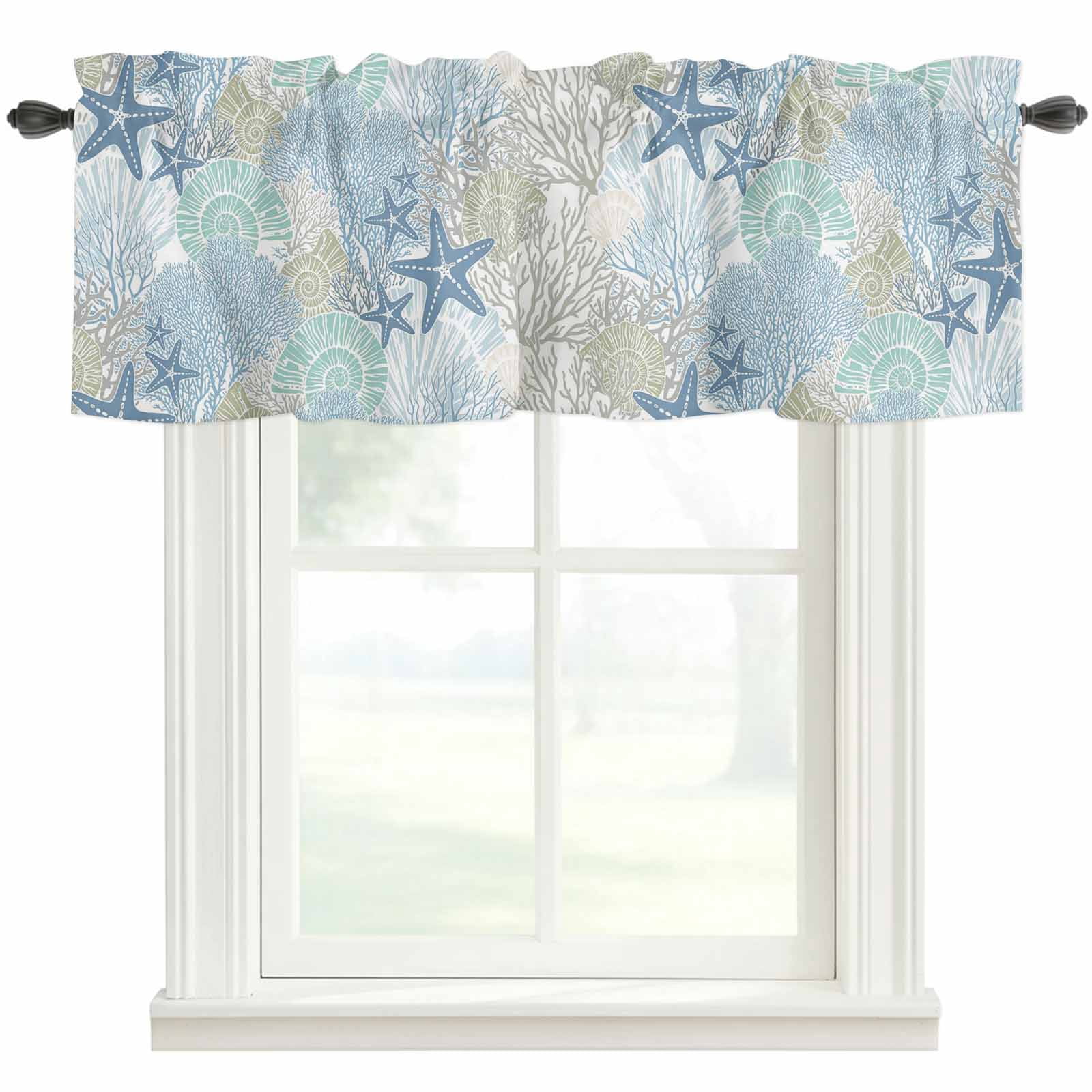 Blue Green Sea Valances for Windows Nautical Coastal Ocean Watercolor ...