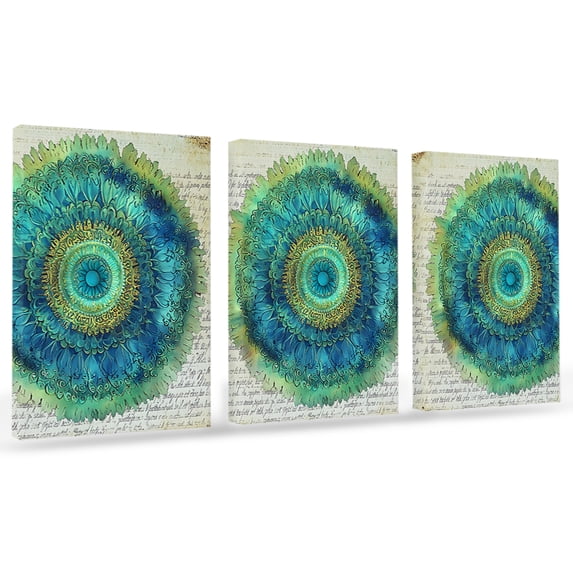 Blue Green Seagrass Canvas Wall Art 3 Panels, Vintage Art Watercolor ...