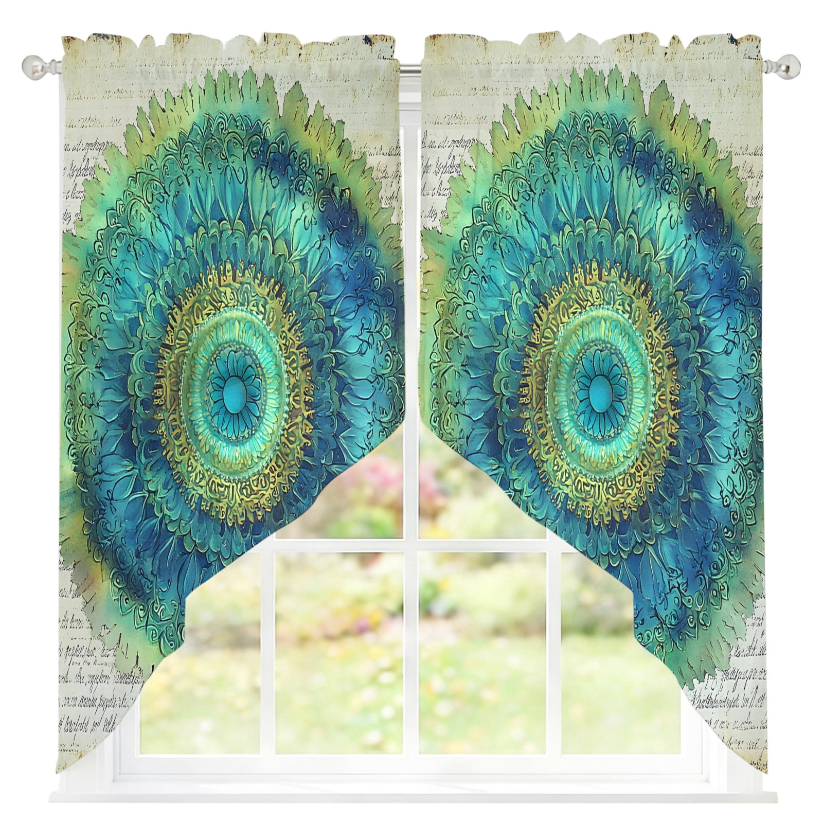 Blue Green Seagrass Sheer Curtains Swag Valances for Windows Vintage ...