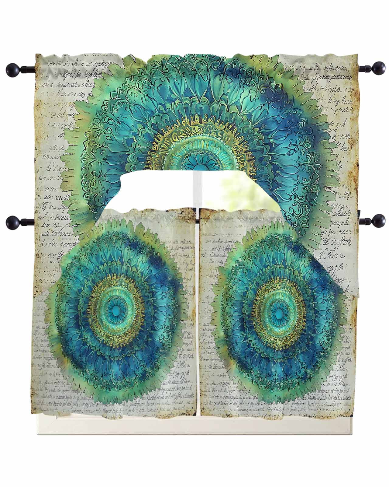 Blue Green Seagrass Swag Valance and Tier Curtains Set Vintage Art ...