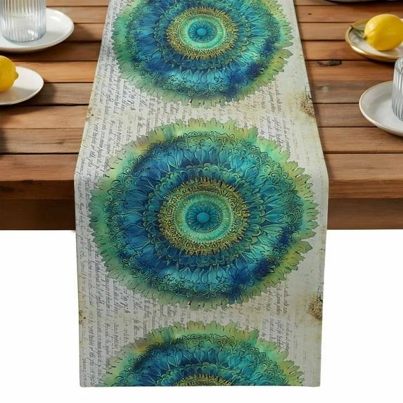 Blue Green Seagrass Table Runner, Vintage Art Watercolor Texture ...