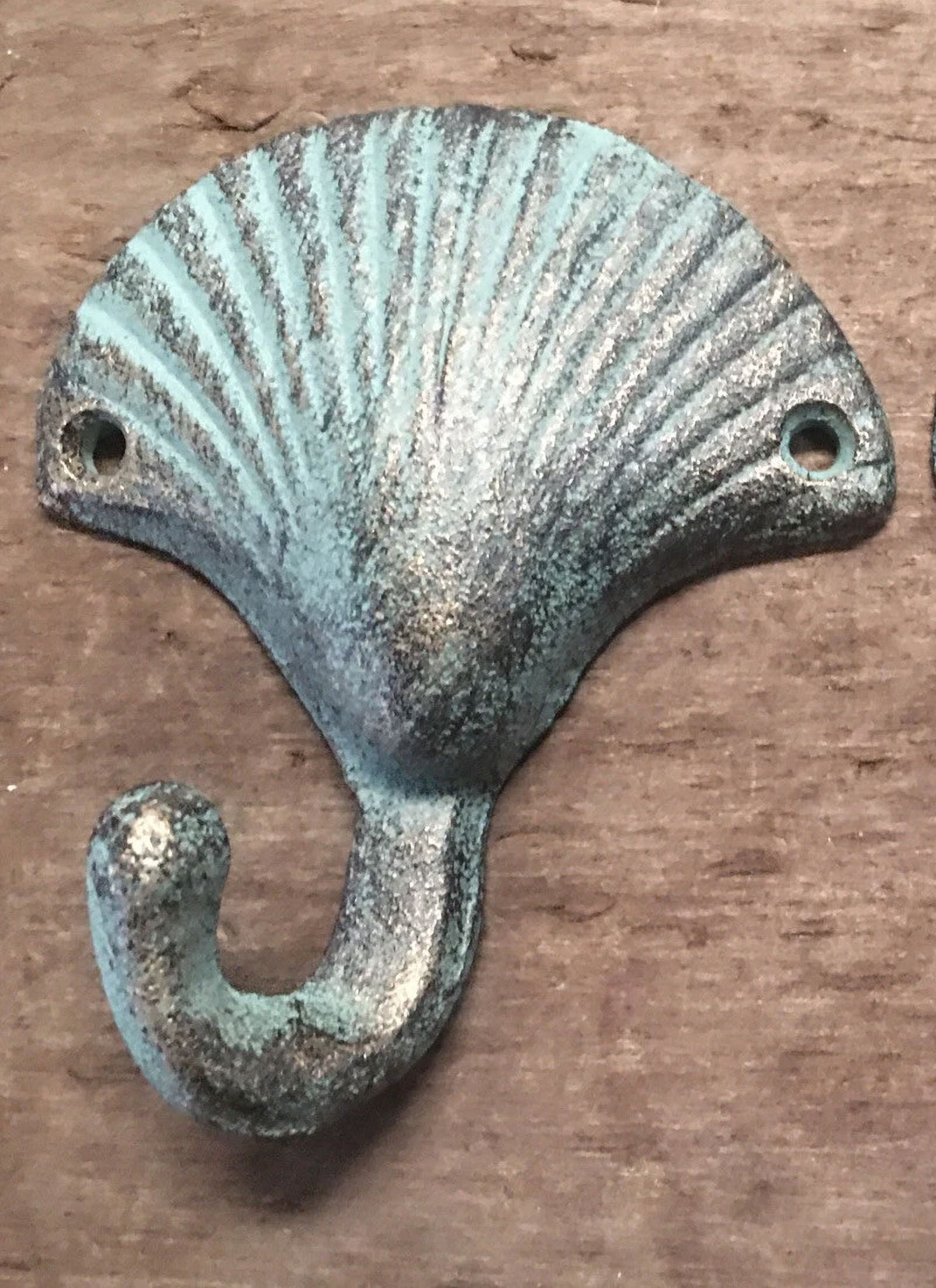 Blue Green Seashell Bathroom Kitchen Hooks Ocean Clam Sea Shell Beach ...