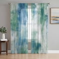 Blue Green Sheer Curtains 63 Inch Length 2 Panels Set, Modern Abstract ...