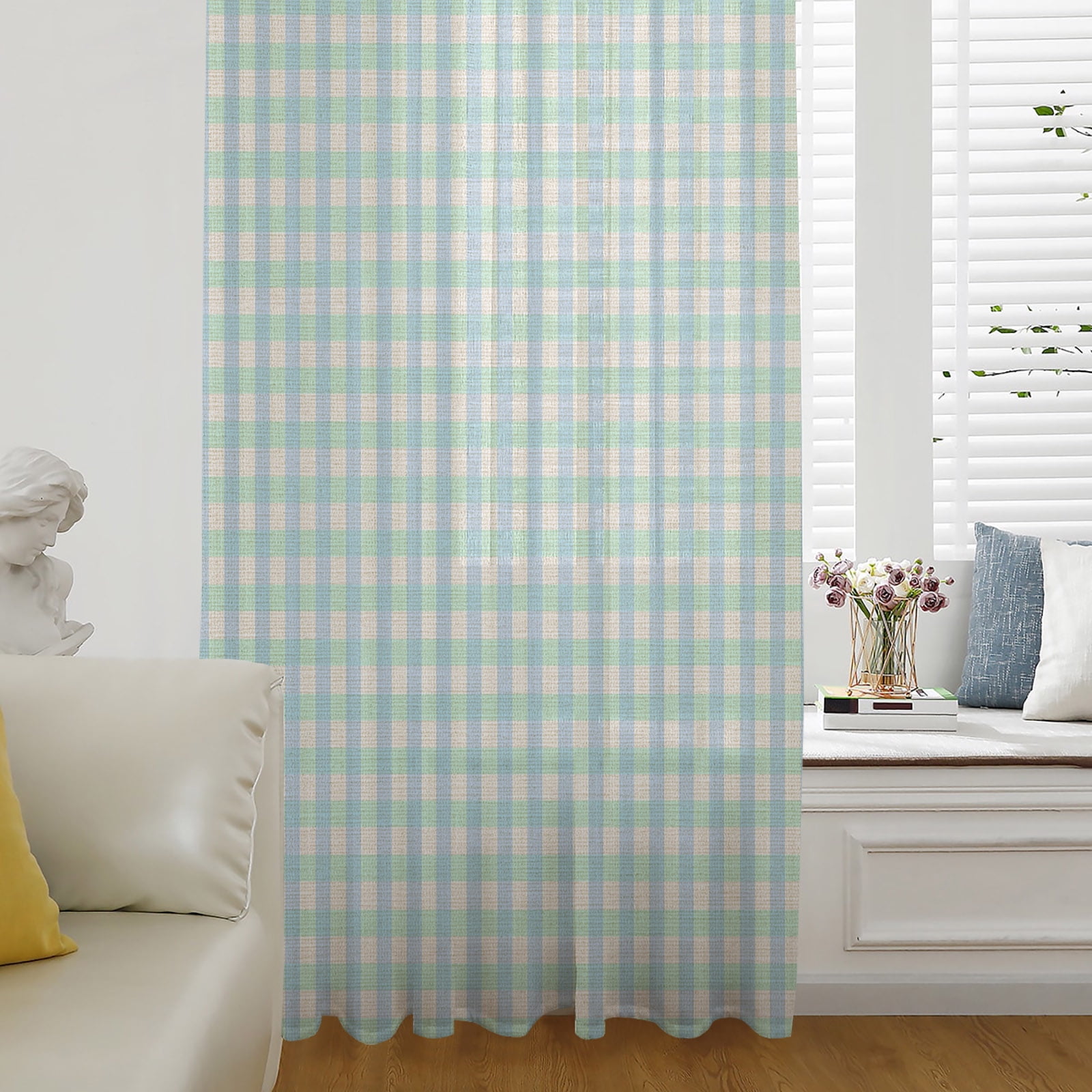 Blue Green Sheer Curtains 72 Inch Length, Light Filtering Voile Curtain ...