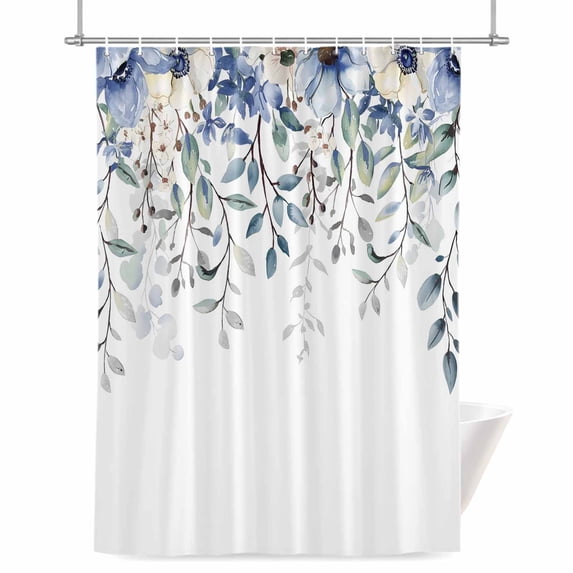 Blue Green Shower Curtain, Flowers Eucalyptus Leaves Farmhouse ...