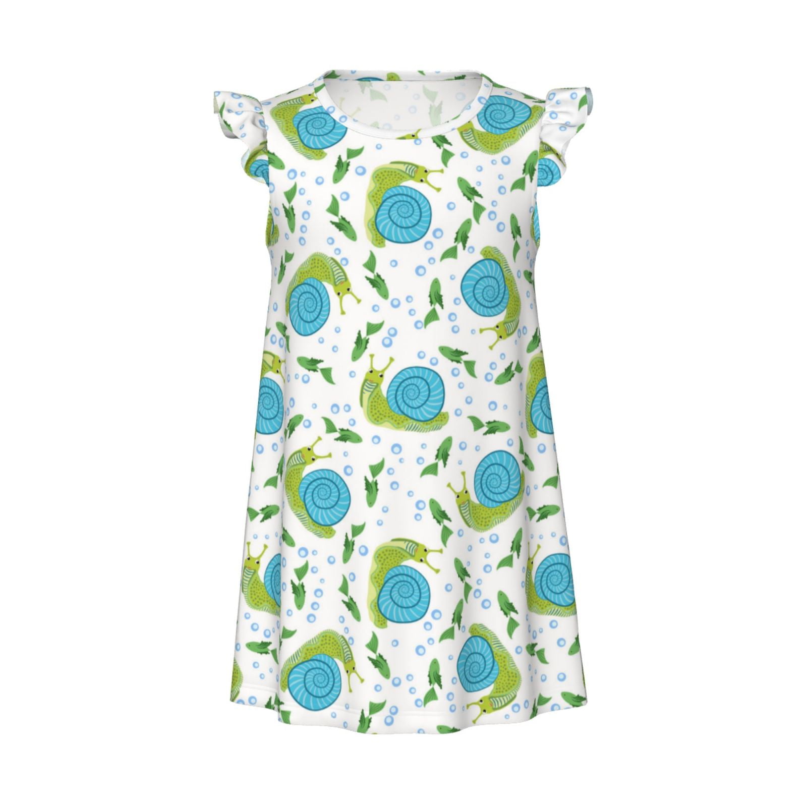 Blue Green Slug Fish Girls Nightgowns, Short Sleeves Dress Girls ...