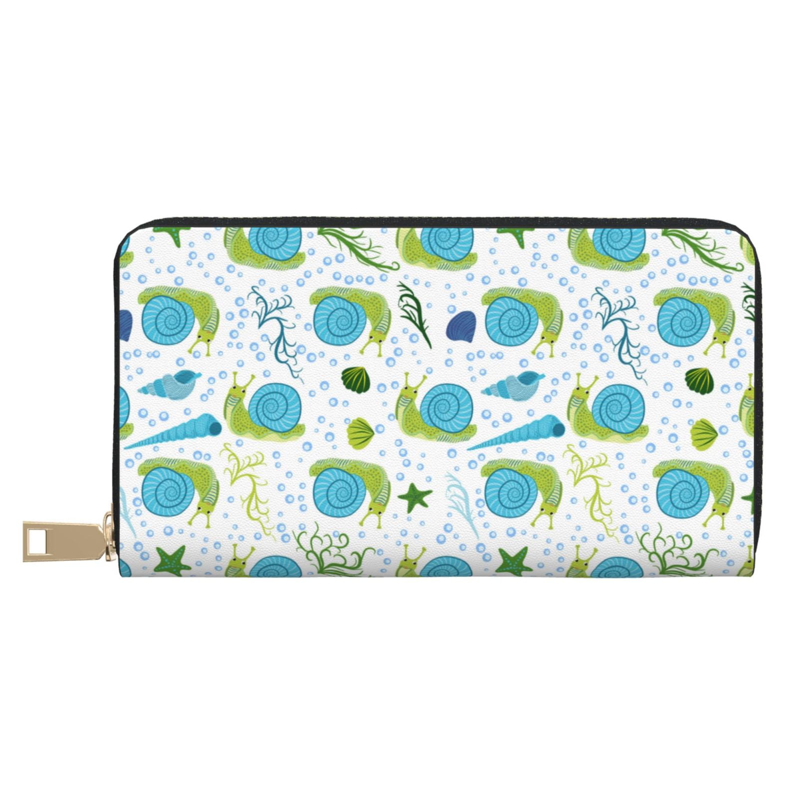 Blue Green Slug Shells Wallet Women, Leather Bifold Multi Card Wallet ...
