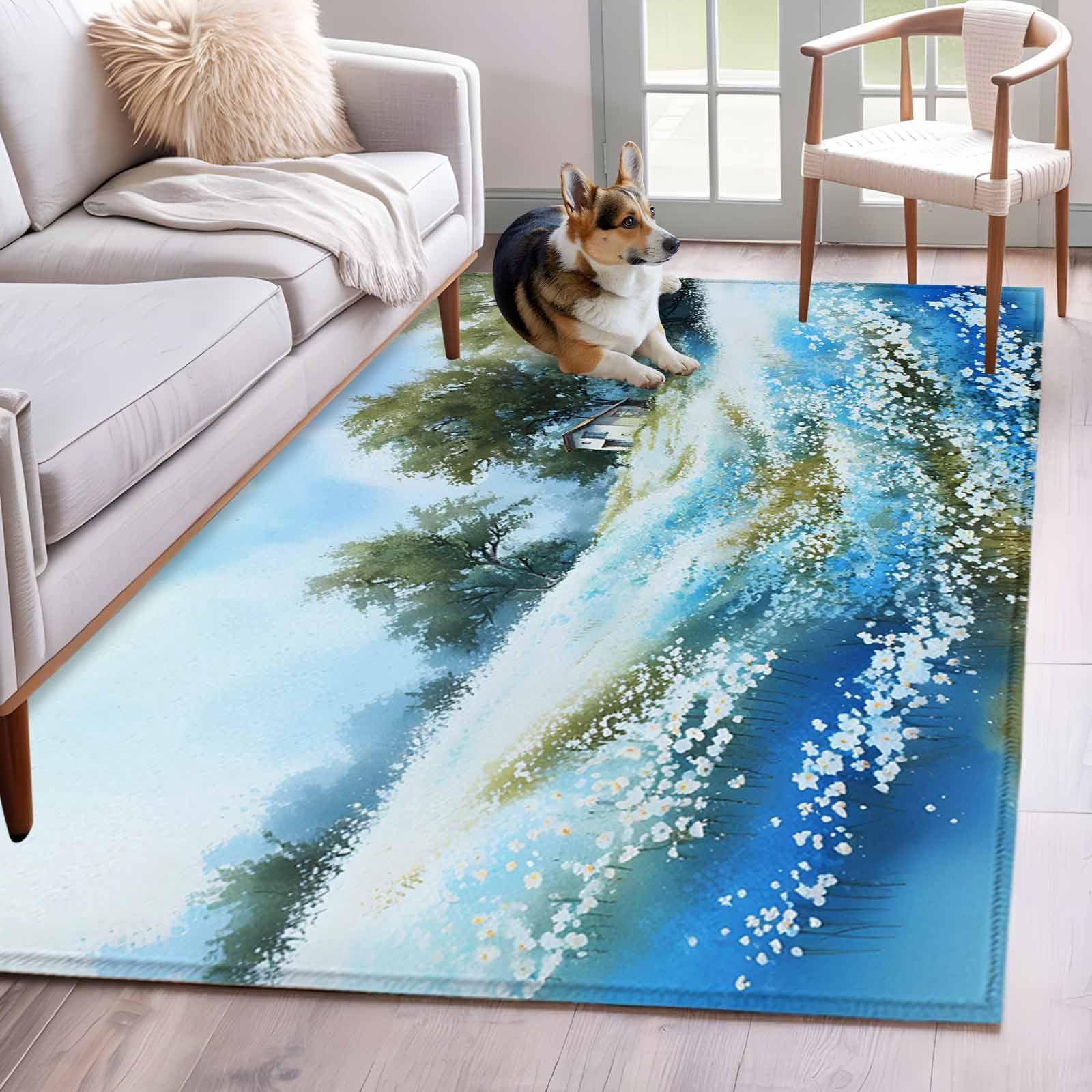 Blue Green Spring Area Rugs 2.7'x5', Washable Small Throw Rugs for ...