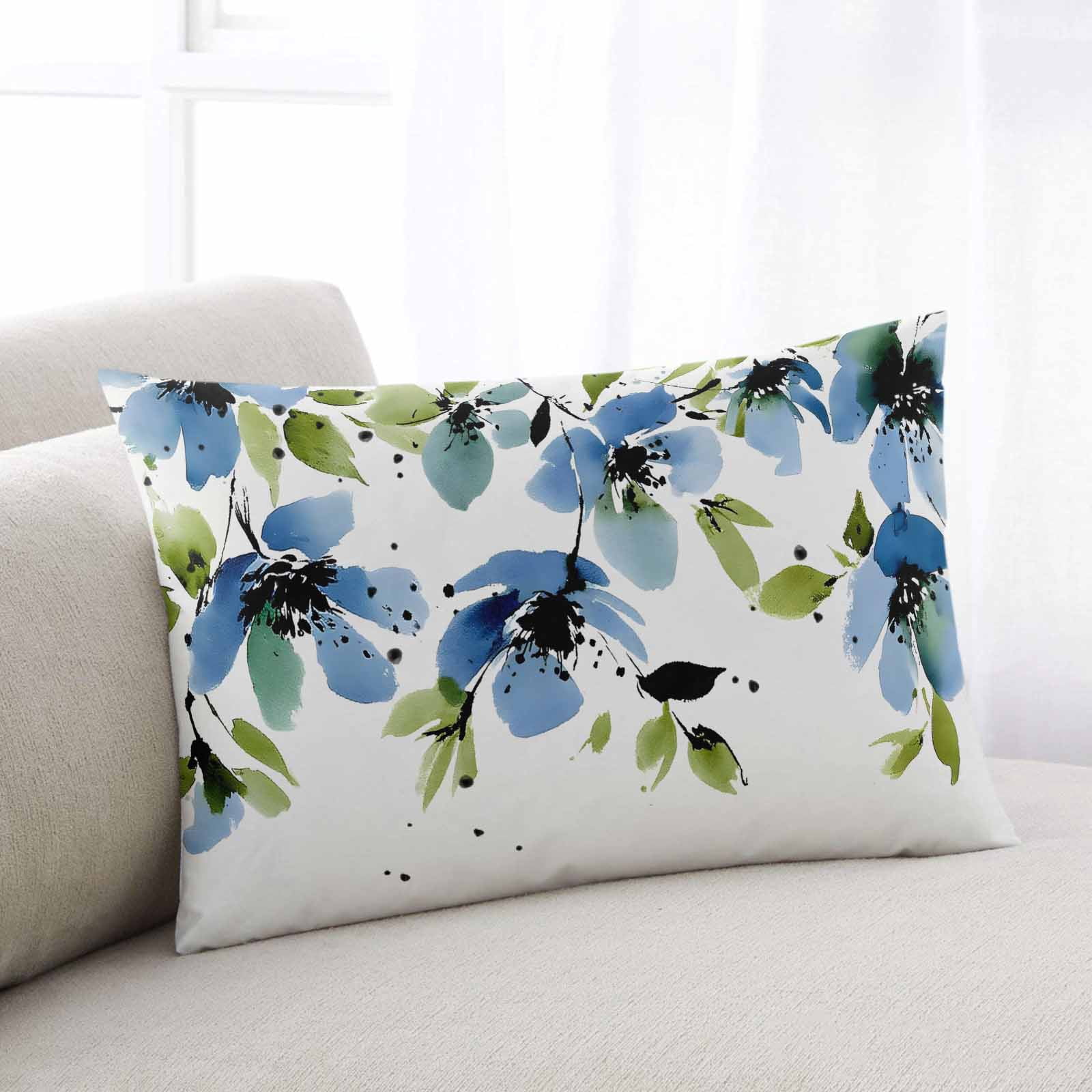 Blue Green Spring Floral Throw Pillow Covers, Weeping Botanical Summer ...