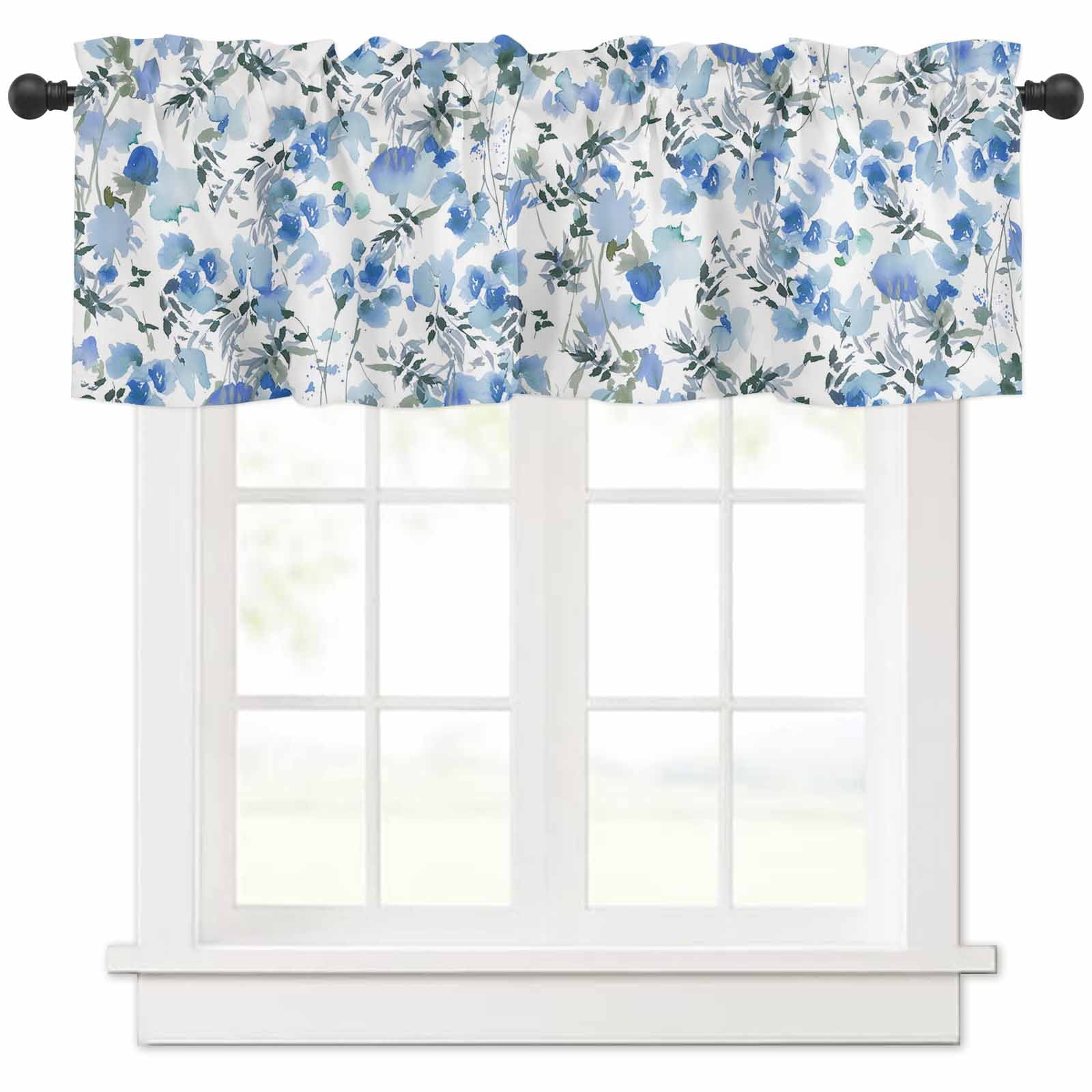 Blue Green Spring Floral Valances for Windows Farmhouse Kitchen ...