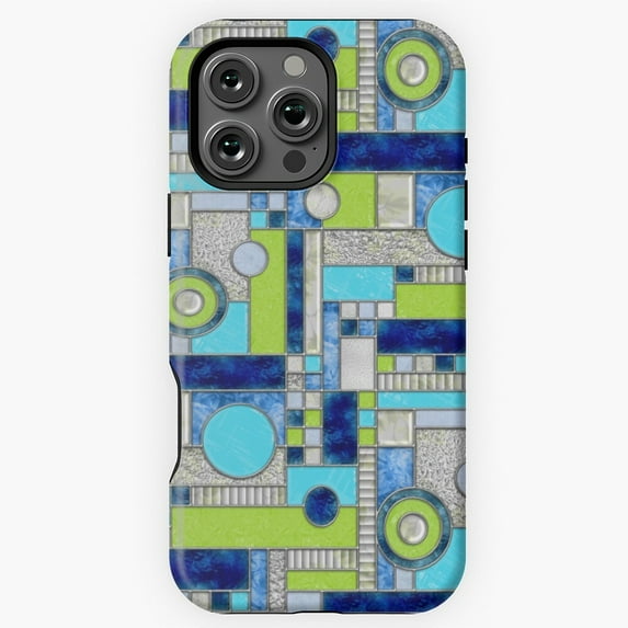 Blue Green Stained Glass Window Art iPhone Case 11 12 13 14 15 16 17 ...
