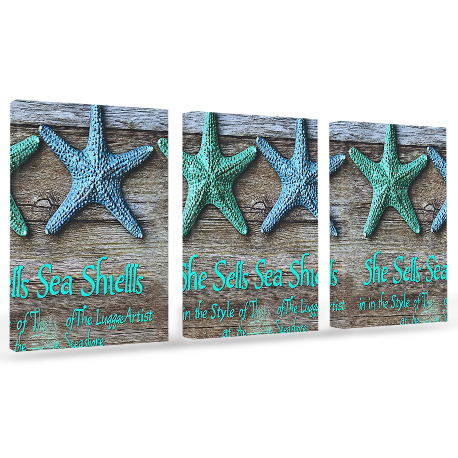 Blue Green Starfish Canvas Wall Art 3 Panels, Coastal Ocean Farmhosue ...